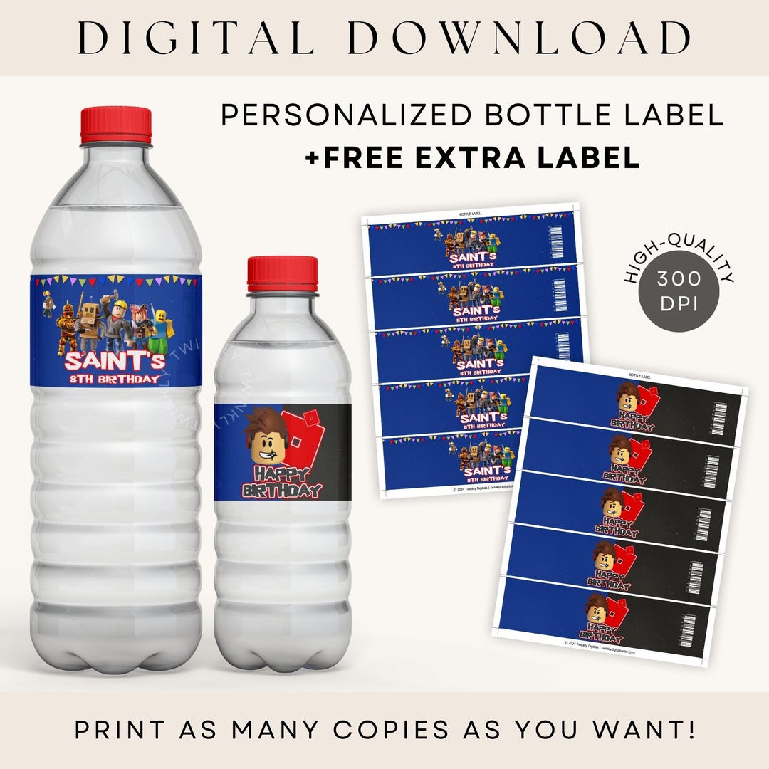 Roblox Boy Water Bottle Label With FREE Bottle Label Personalized ...
