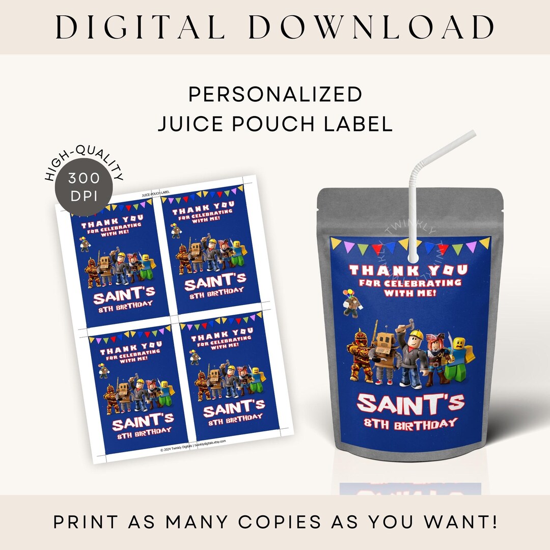 Roblox Boy Caprisun Juice Label Personalized Printable Party Favors ...