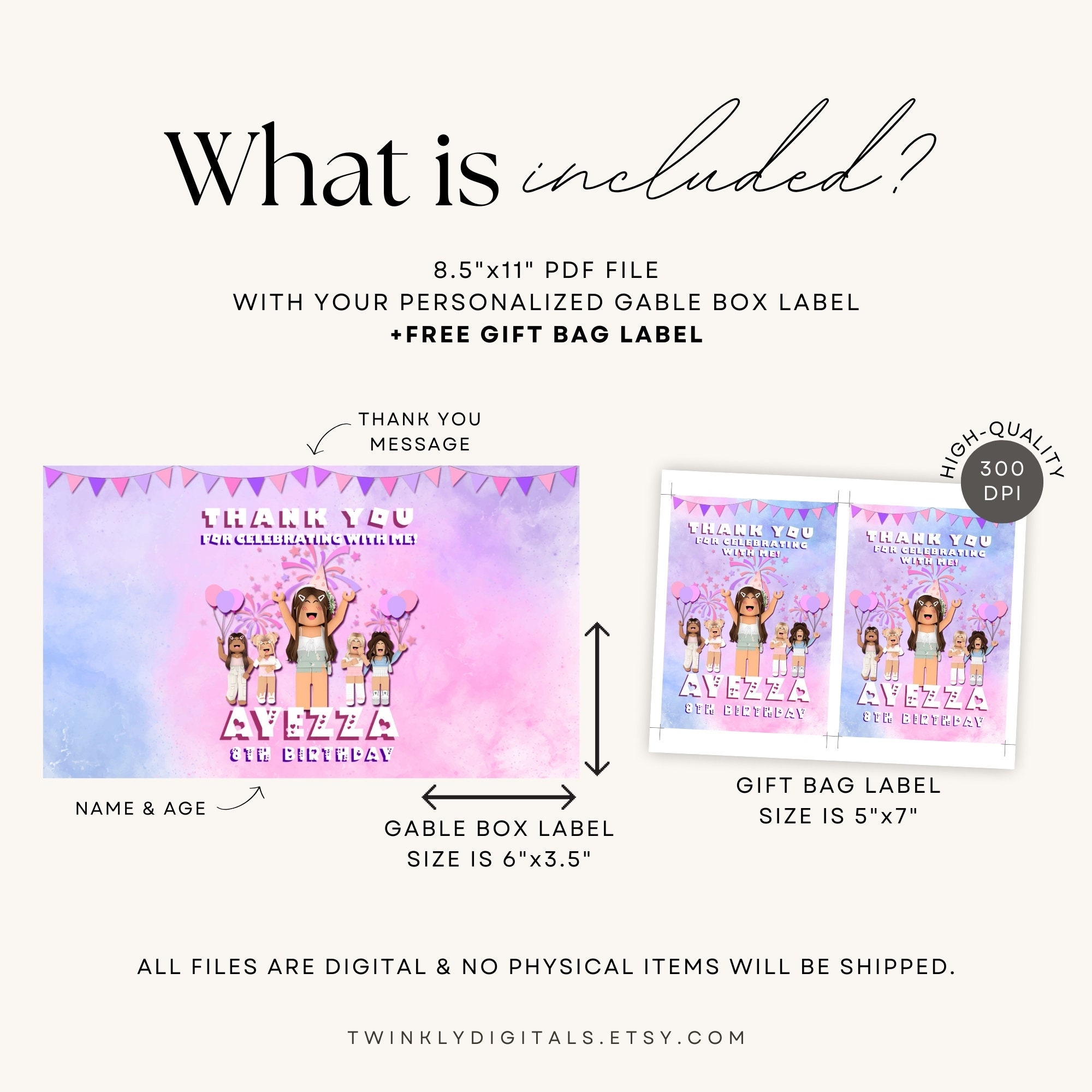 Roblox Girl Gable Box Label FREE Gift Bag Label Printable Party Favors ...