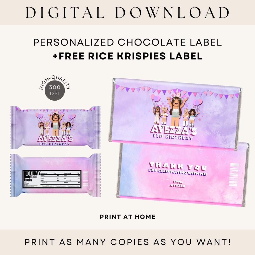 Roblox Girl Chocolate Candy Label FREE Rice Krisp Label Personalized ...
