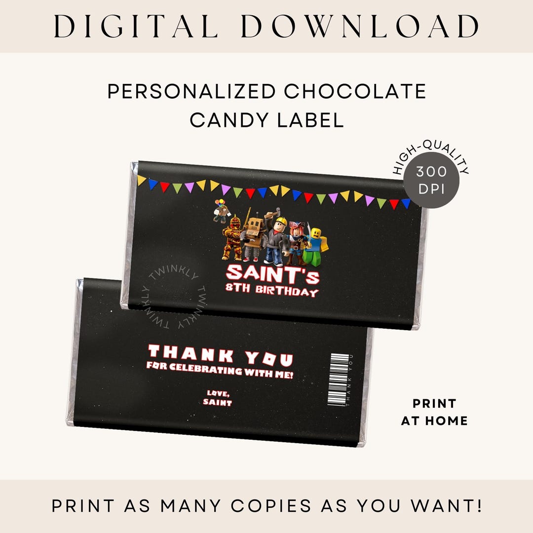 Roblox Boy Chocolate Candy Label Personalized Printable Party Favors ...