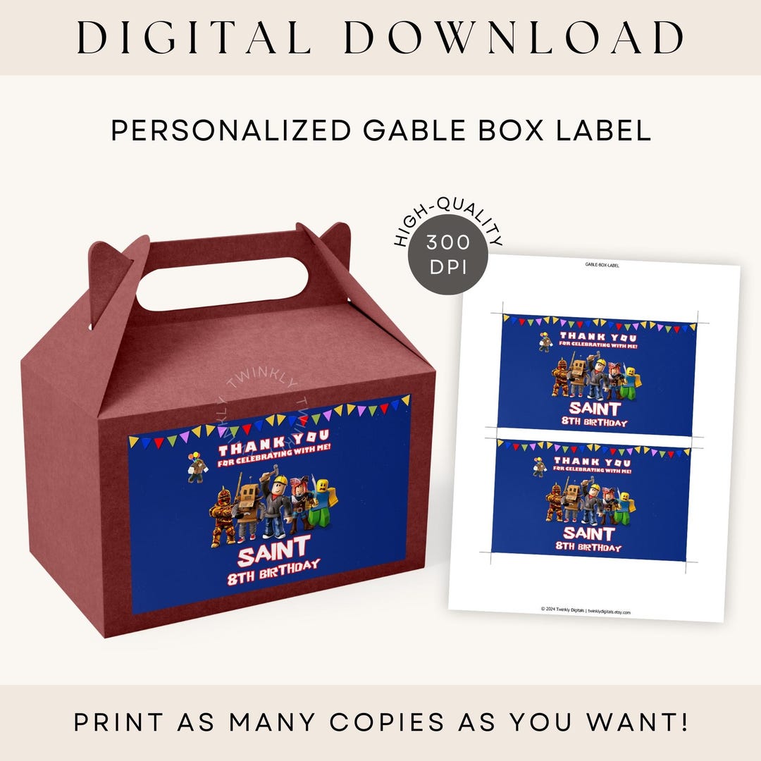 Roblox Gable Box Label Printable Custom Party Favors DIGITAL DOWNLOAD ...
