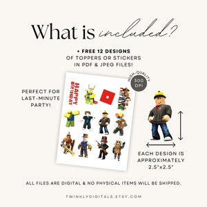 Roblox Boy Cake Topper Stickers PNG Birthday Shirt With FREE 12 Digital ...