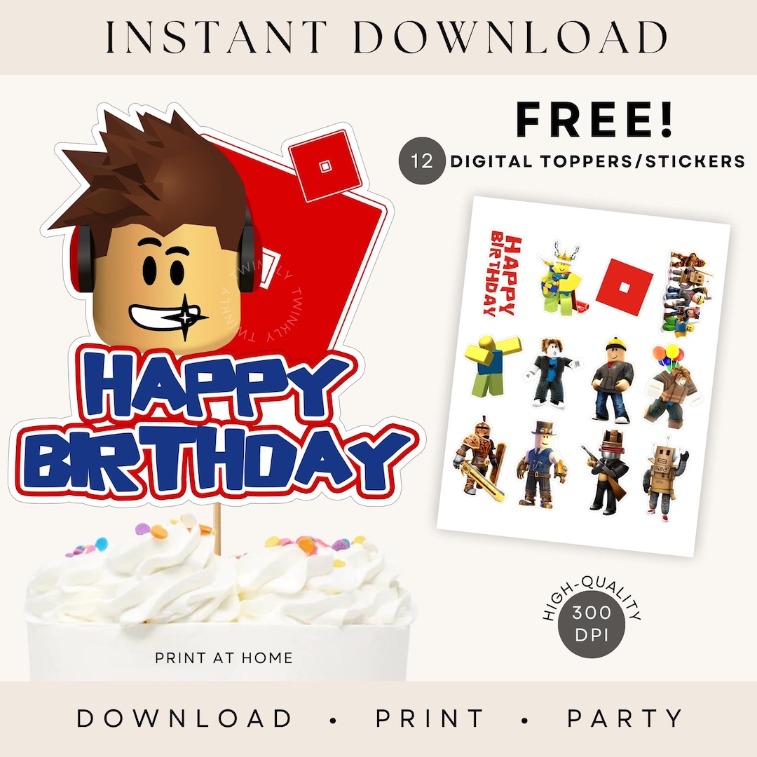 Roblox Boy Cake Topper Stickers PNG Birthday Shirt With FREE 12 Digital ...