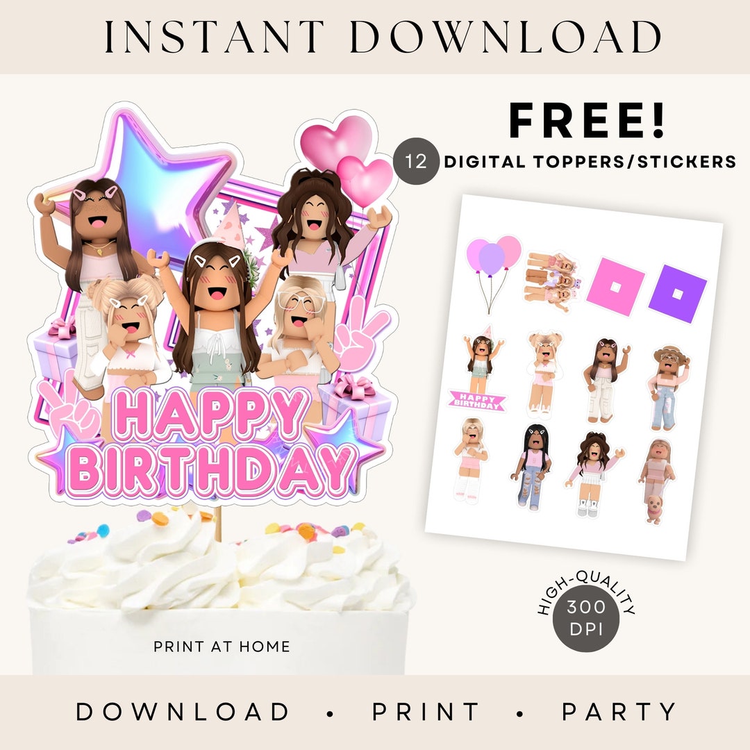 Roblox Girl Cake Topper Stickers PNG Birthday Shirt With FREE 12 ...
