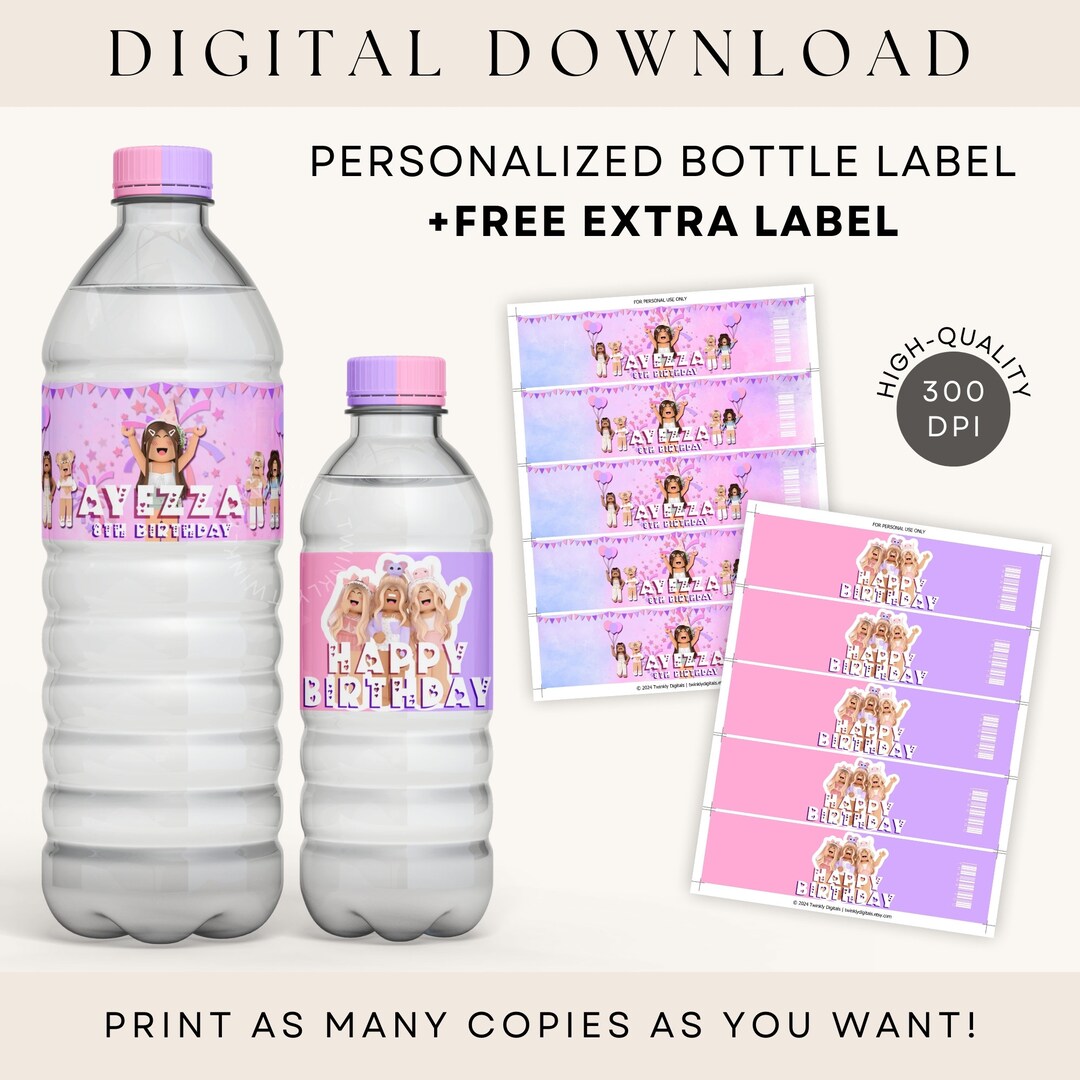 Roblox Girl Water Bottle Label | FREE Bottle Label Printable Party ...