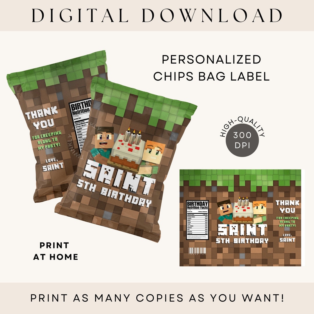 Mine Crafter Chips Bag Label Personalized Printable Party Favors ...