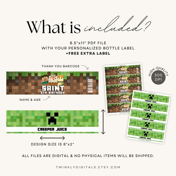 Minecraft Water Bottle Label Printable