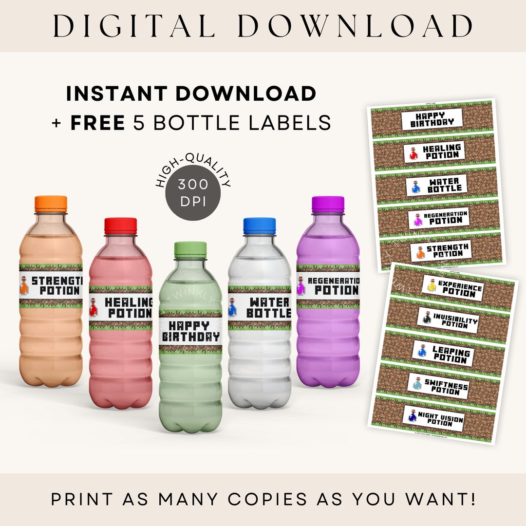 Mine Crafter Juice Potions Label Water Bottle INSTANT DOWNLOAD - Etsy
