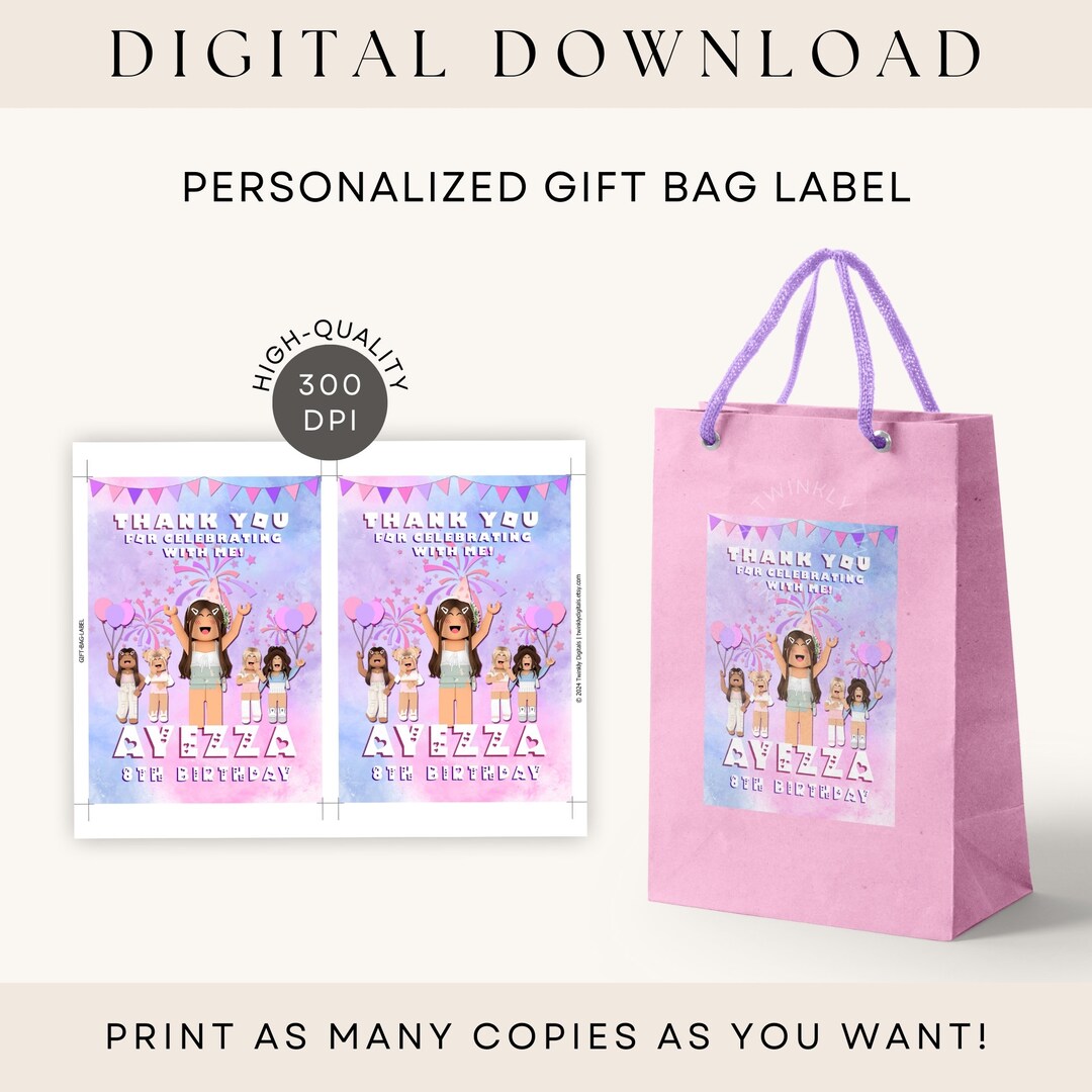 Roblox Girl Gift Bag Label Personalized Printable Party Favors DIGITAL ...