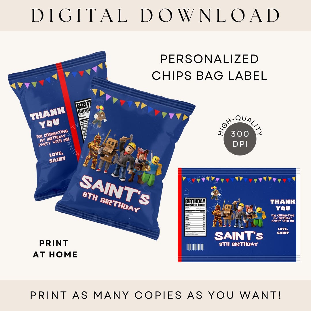 Roblox Boy Chips Bag Label Personalized Printable Party Favors Bundle ...