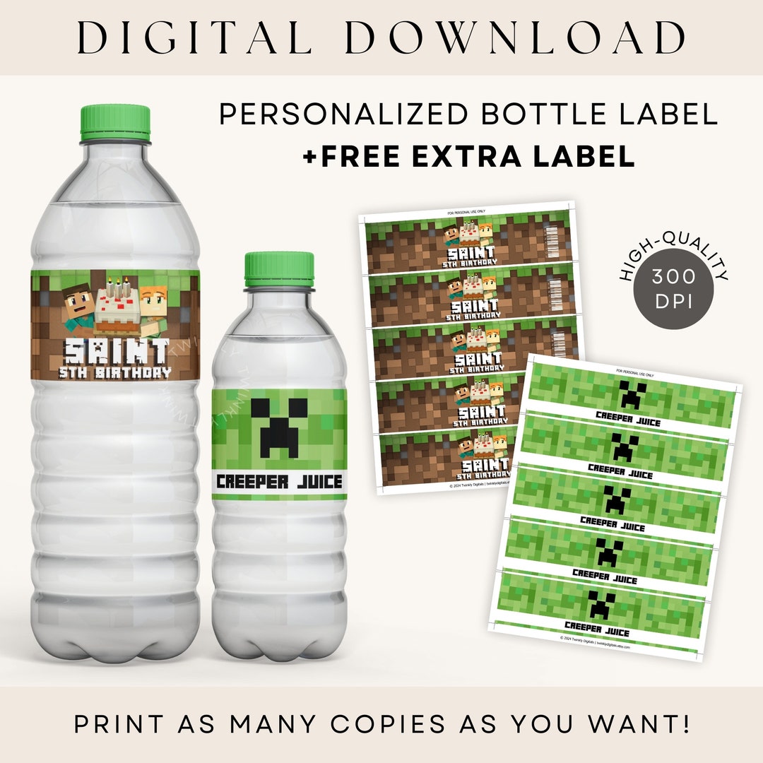 Mine Crafter Water Bottle Label | FREE Bottle Label Printable Party ...