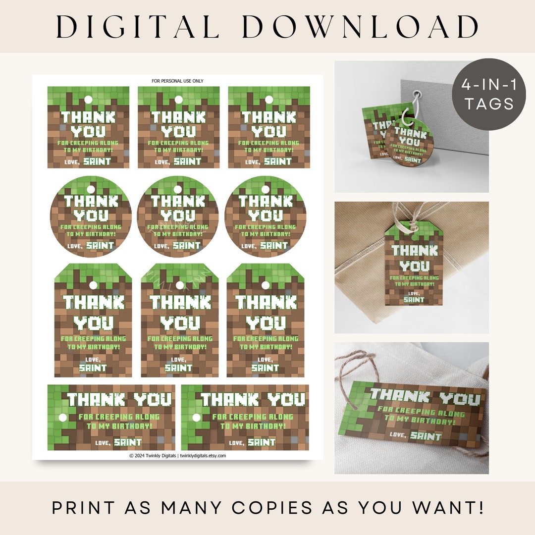 Mine Crafter Favor Gift Tags | 4-in-1 Thank You Tags DIGITAL DOWNLOAD ...