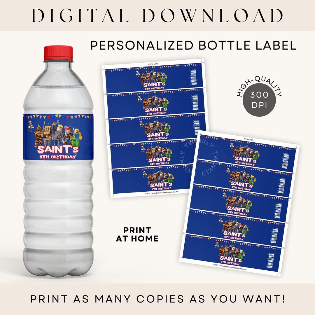 Roblox Boy Bottle Label Printable Personalized Party Favors Bundle ...