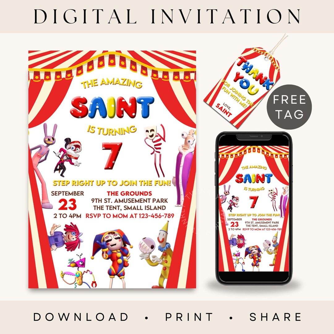 Increíble invitación de circo digital GRATIS Etiqueta de agradecimiento ...