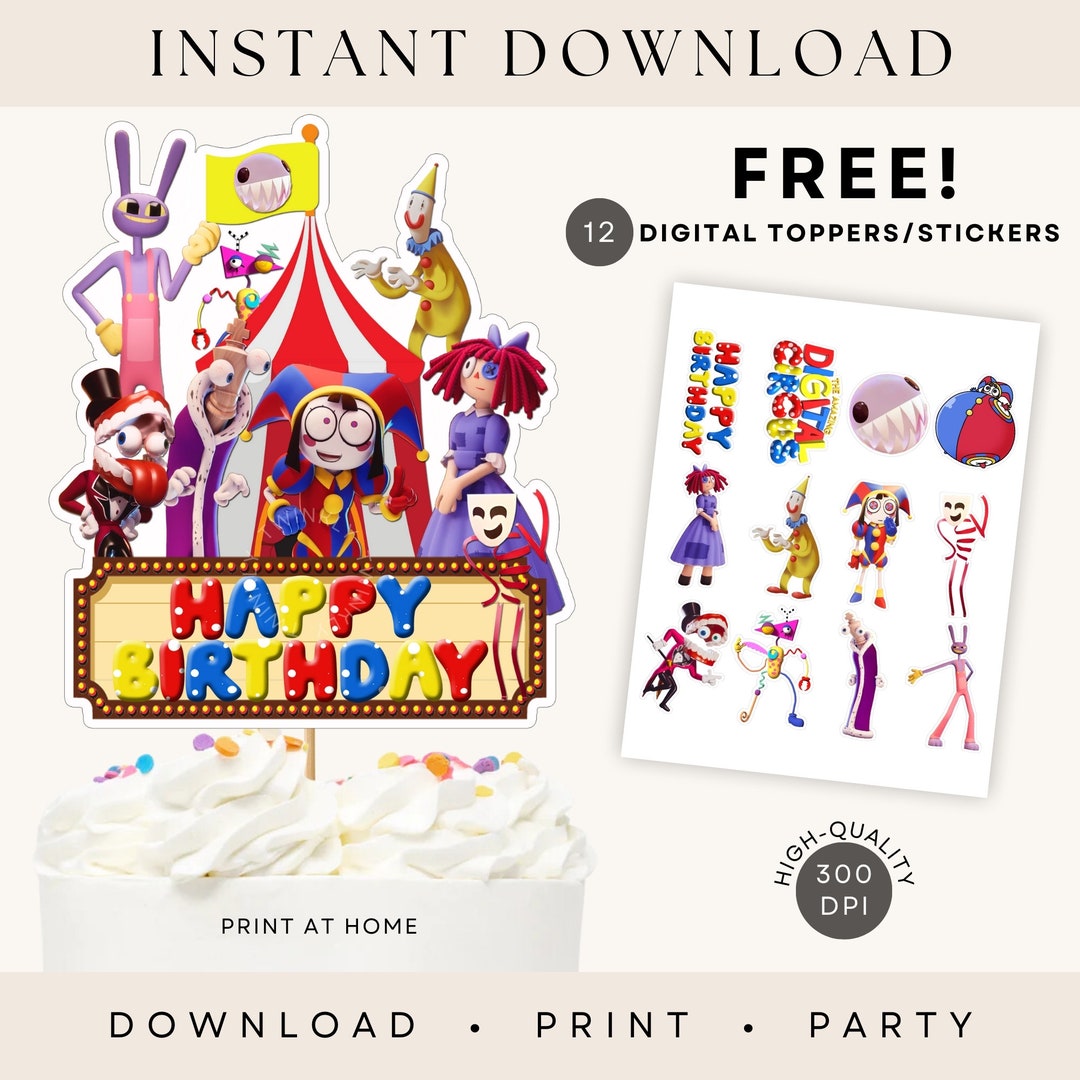 Amazing Digital Circus Cake Topper Stickers PNG Birthday Shirt With ...