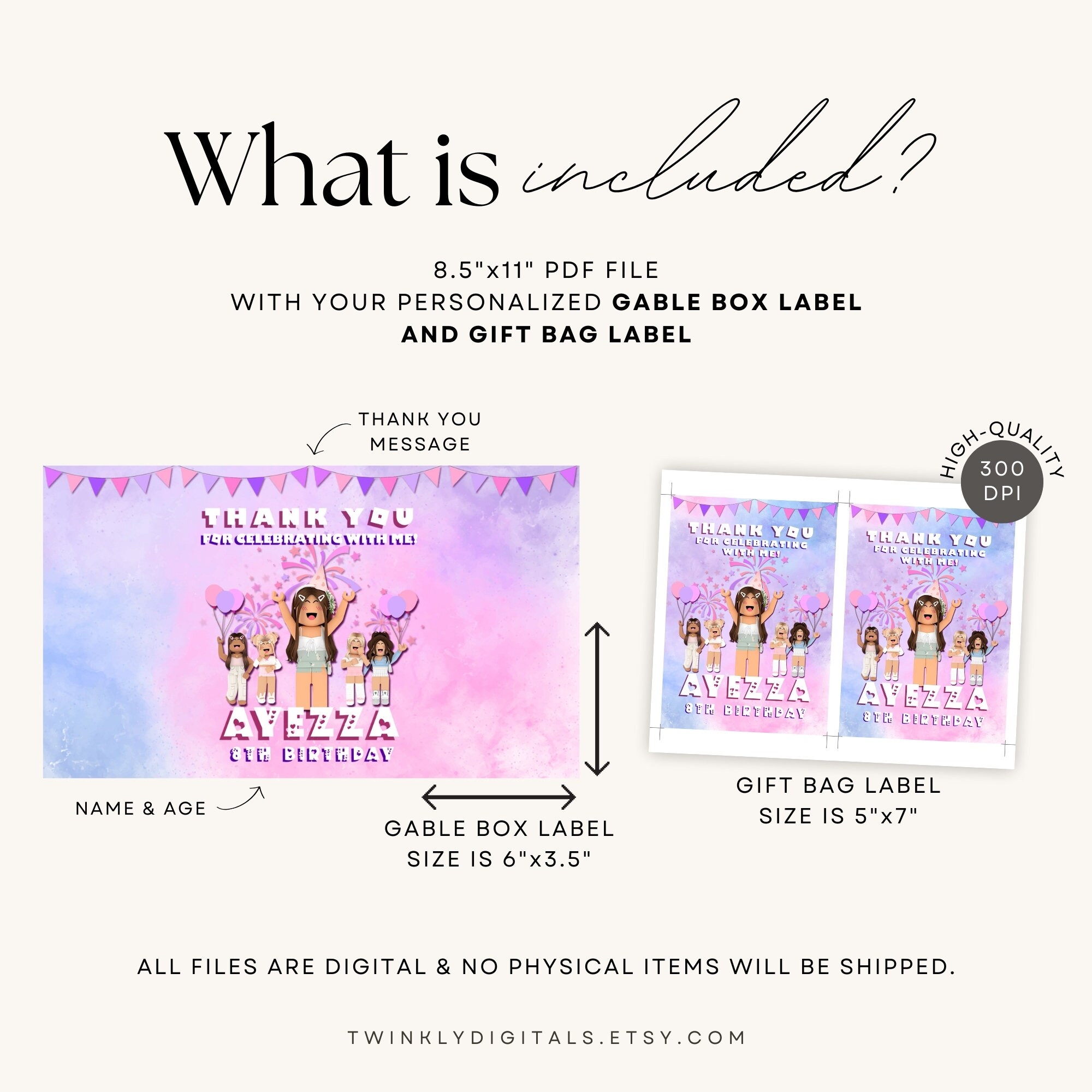 Roblox Girl Party Favors Bundle, FREE 4-in-1 Tags Printable Mine ...