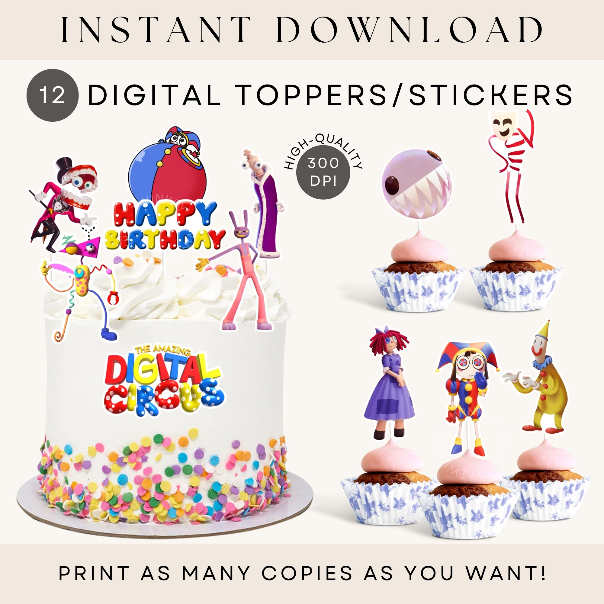 Amazing Digital Circus Cupcake Topper Digital Stickers INSTANT DOWNLOAD ...