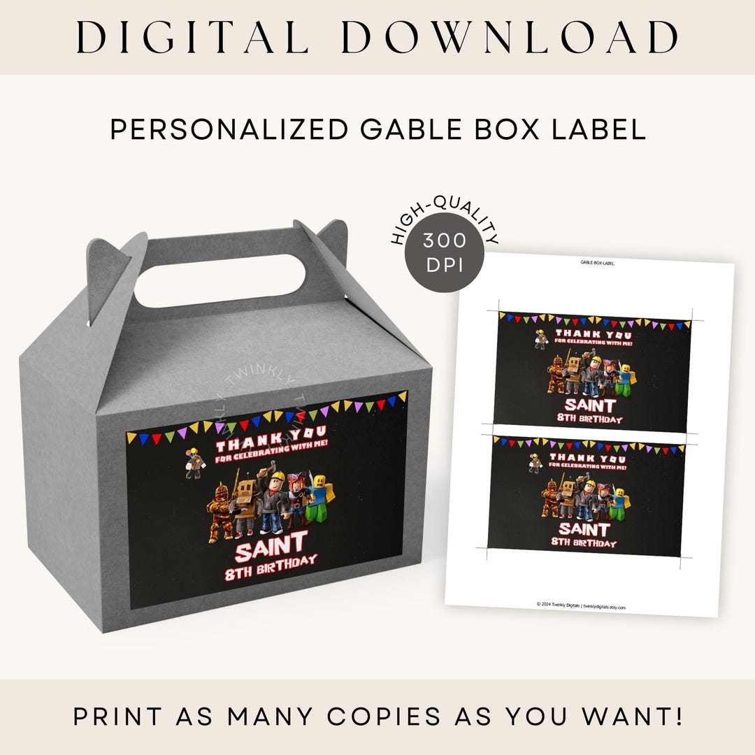 Roblox Gable Box Label Printable Custom Party Favors DIGITAL DOWNLOAD ...