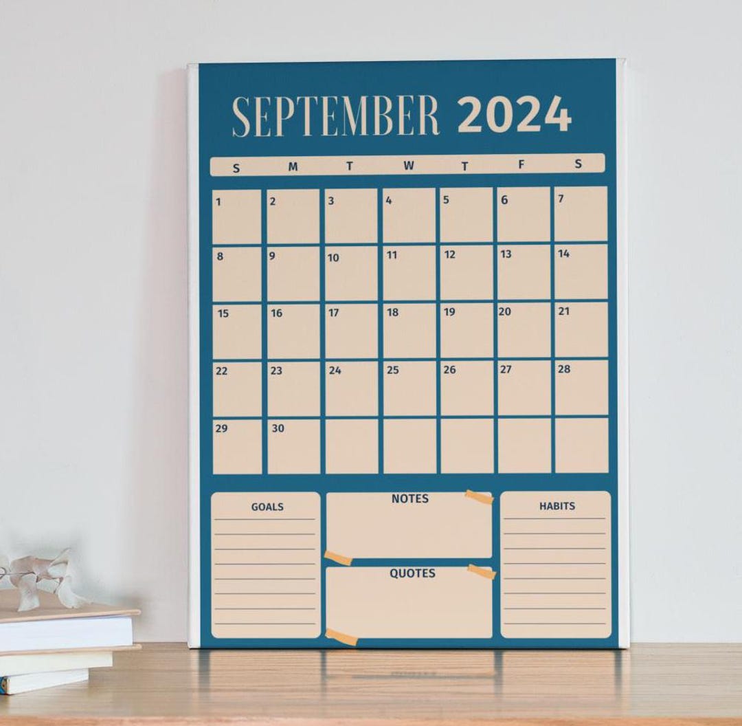 September 2024 Printable Planner PNG, Blue Fall Calendar JPG for Office ...