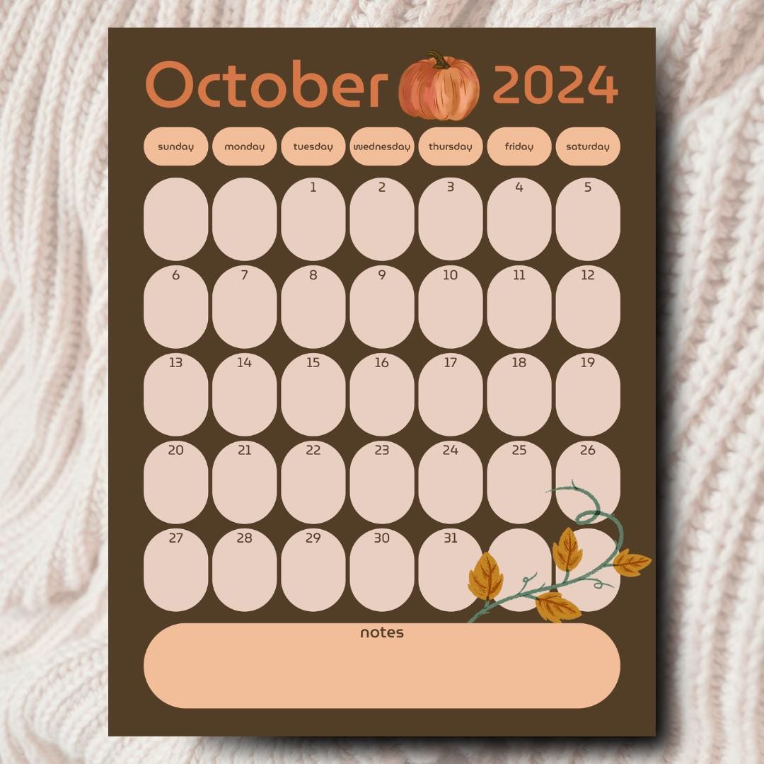 Printable Halloween Calendar, Digital Fall 2024 Calendar PDF JPG ...