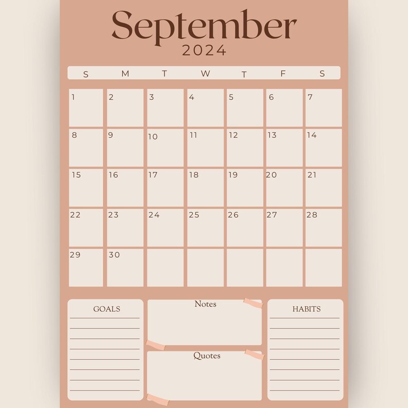 Printable September 2024 Calendar PNG, Fall Calendar JPG for Office ...