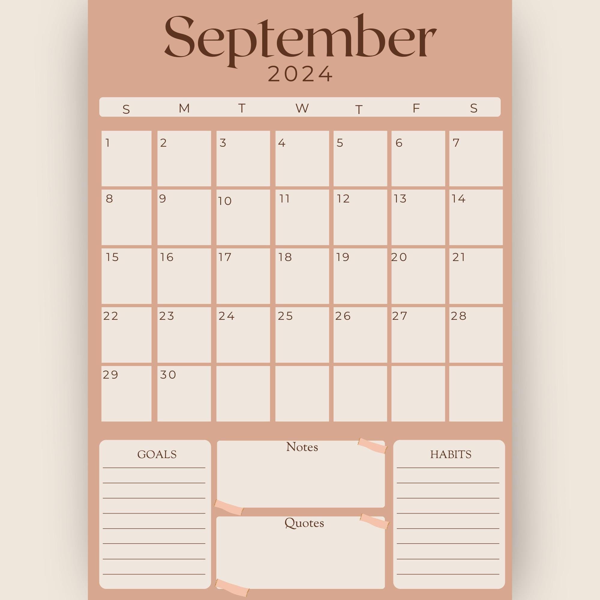 Printable September 2024 Calendar PNG, Fall Calendar JPG for Office ...