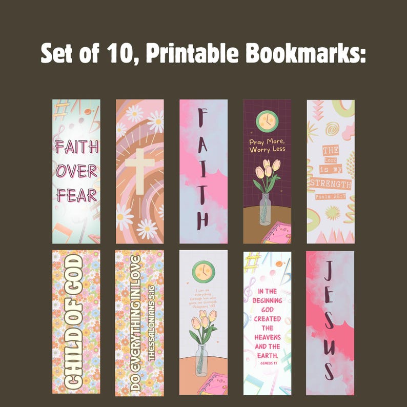 Printable Christian Bookmark for Women, Set of Ten Bible Bookmarks ...