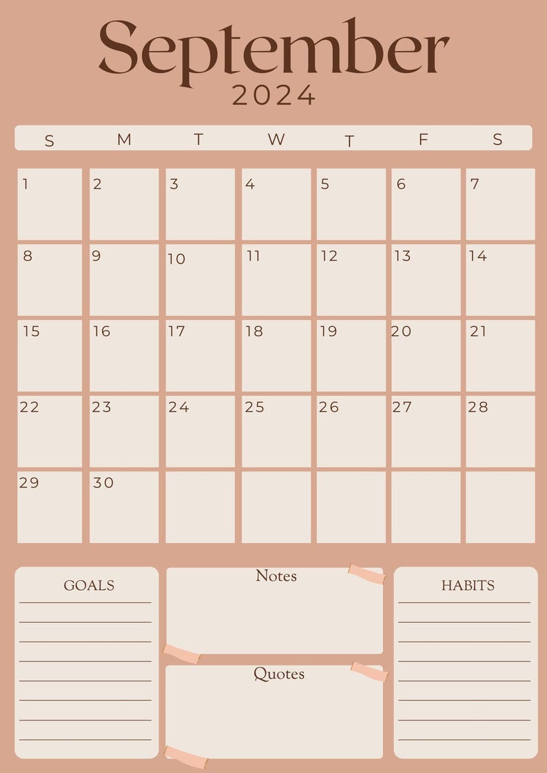 Printable September 2024 Calendar PNG, Fall Calendar JPG for Office ...