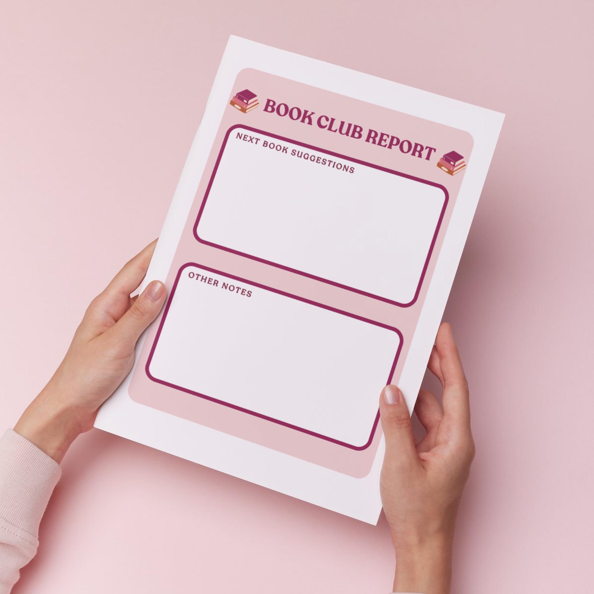 Book Club Printable | Book Review Handout | Book Club Report | Book ...
