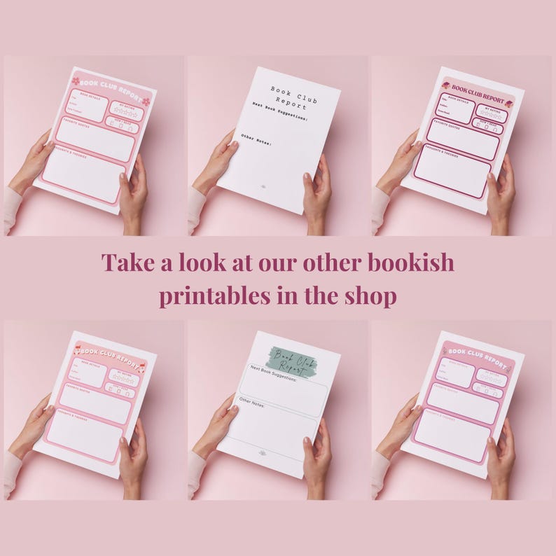 Book Club Printable | Book Review Handout | Book Club Report | Book ...