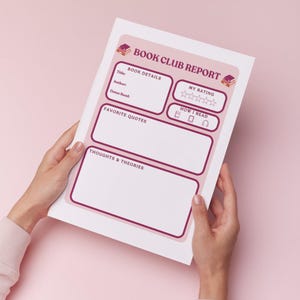 Book Club Printable | Book Review Handout | Book Club Report | Book ...