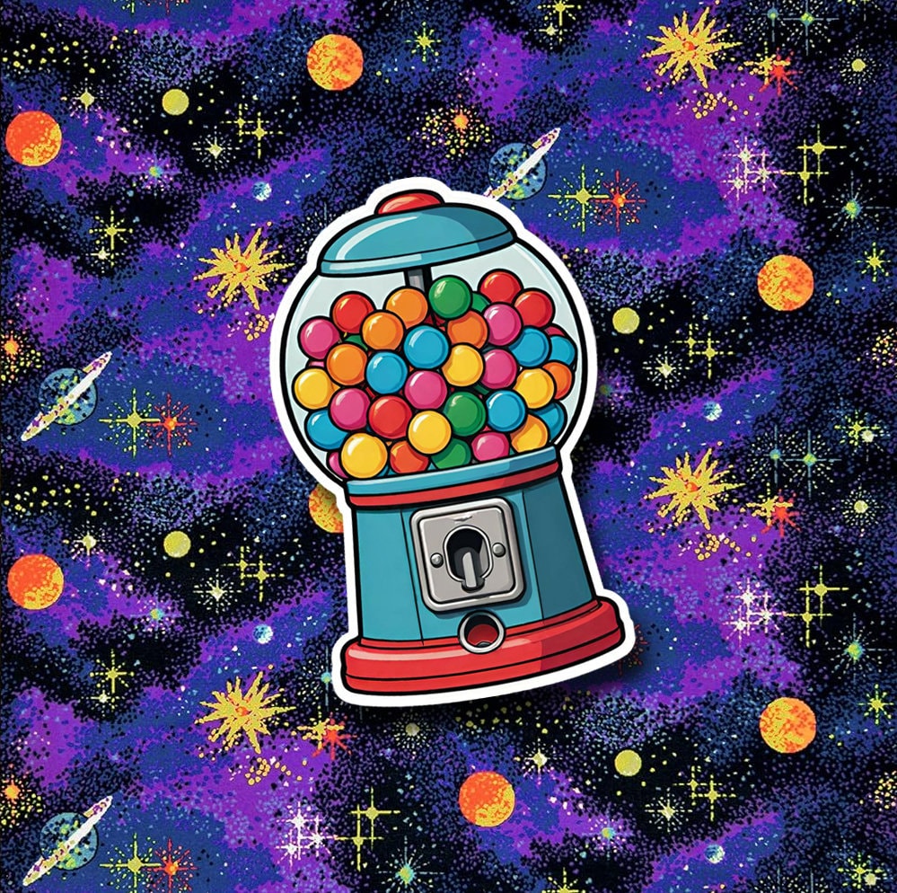 Retro Gumball Machine (x1) Premium Die Cut High Gloss Vinyl Waterproof ...