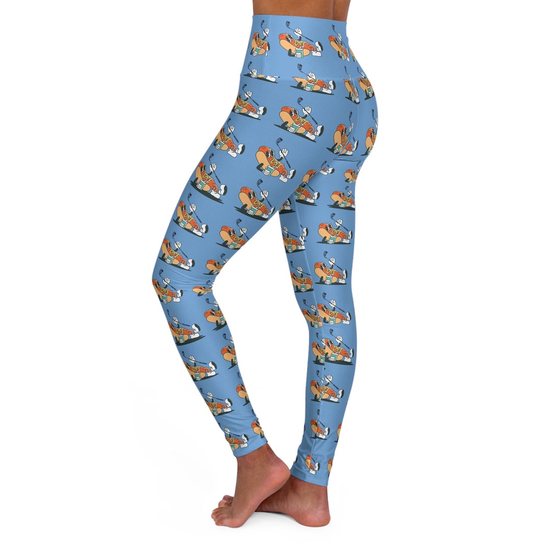 Blue Graphic Glizzy at the Turn Golf Pattern Leggings High Waisted Yoga ...