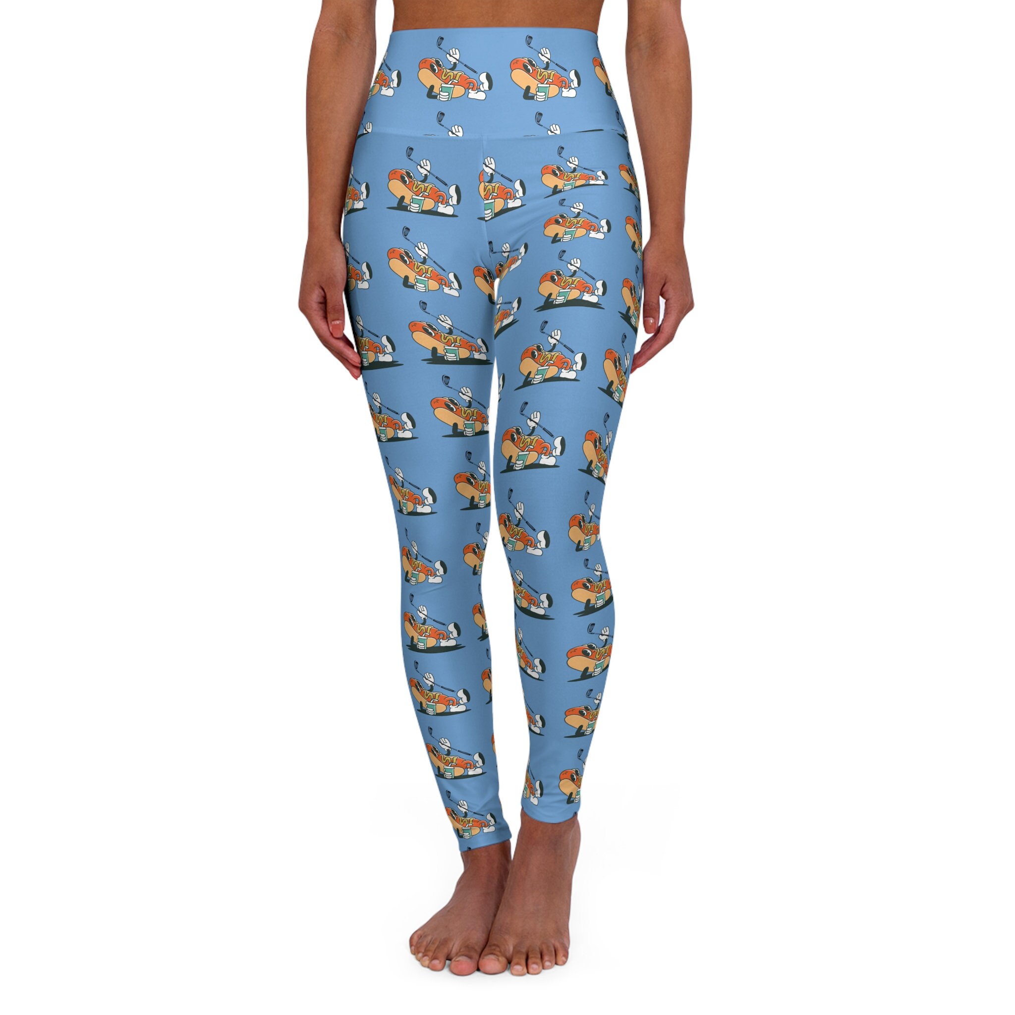 Blue Graphic Glizzy at the Turn Golf Pattern Leggings High Waisted Yoga ...