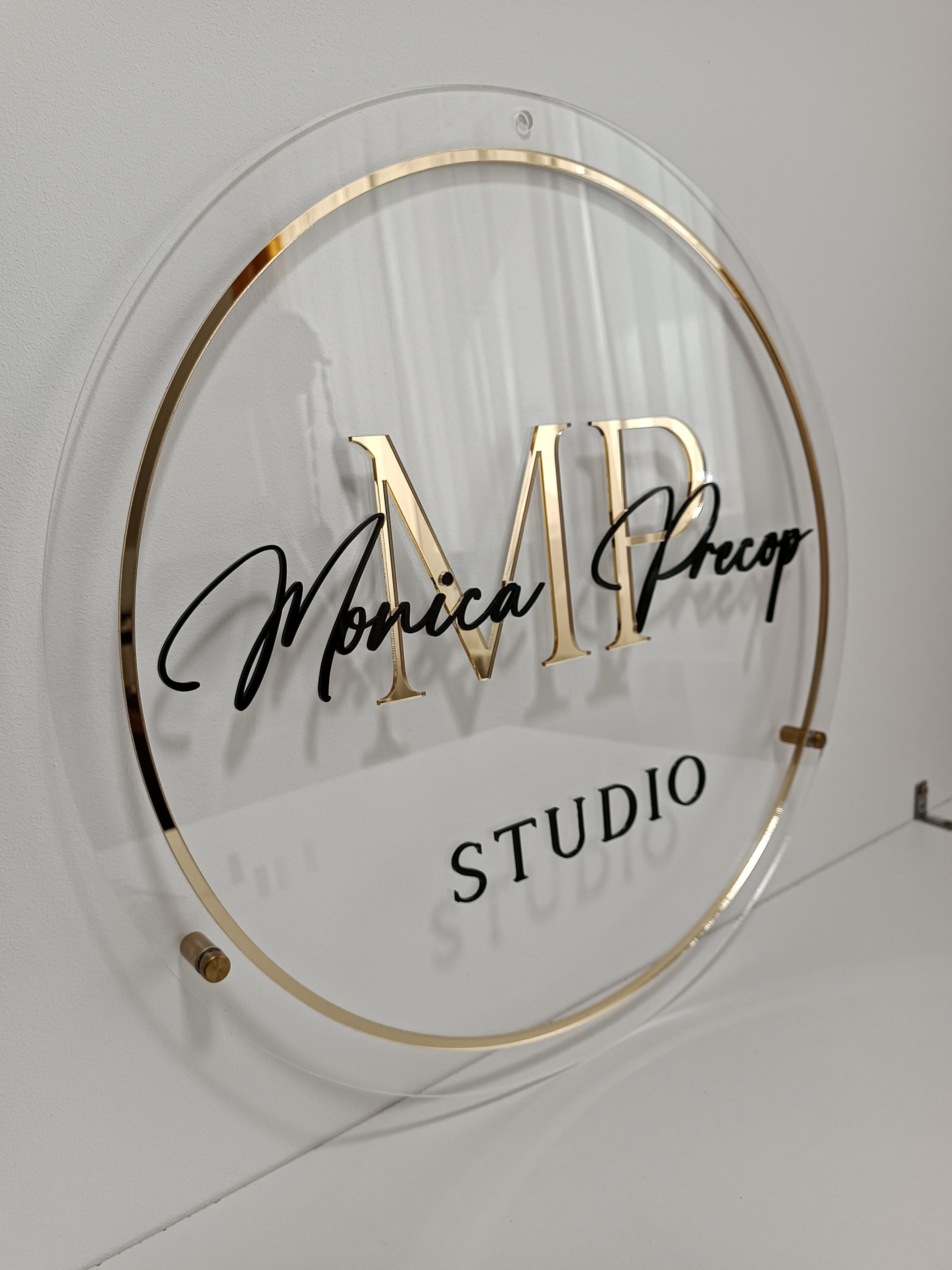 Round Business Logo Sign With Gold Acrylic Business Logo for Studio ...