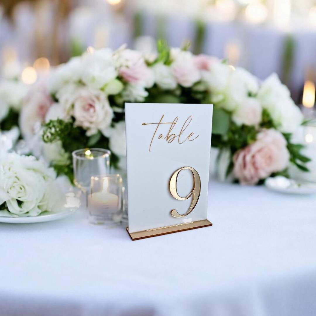 Wedding Table Numbers, Acrylic Table Numbers, White and Gold Wedding ...