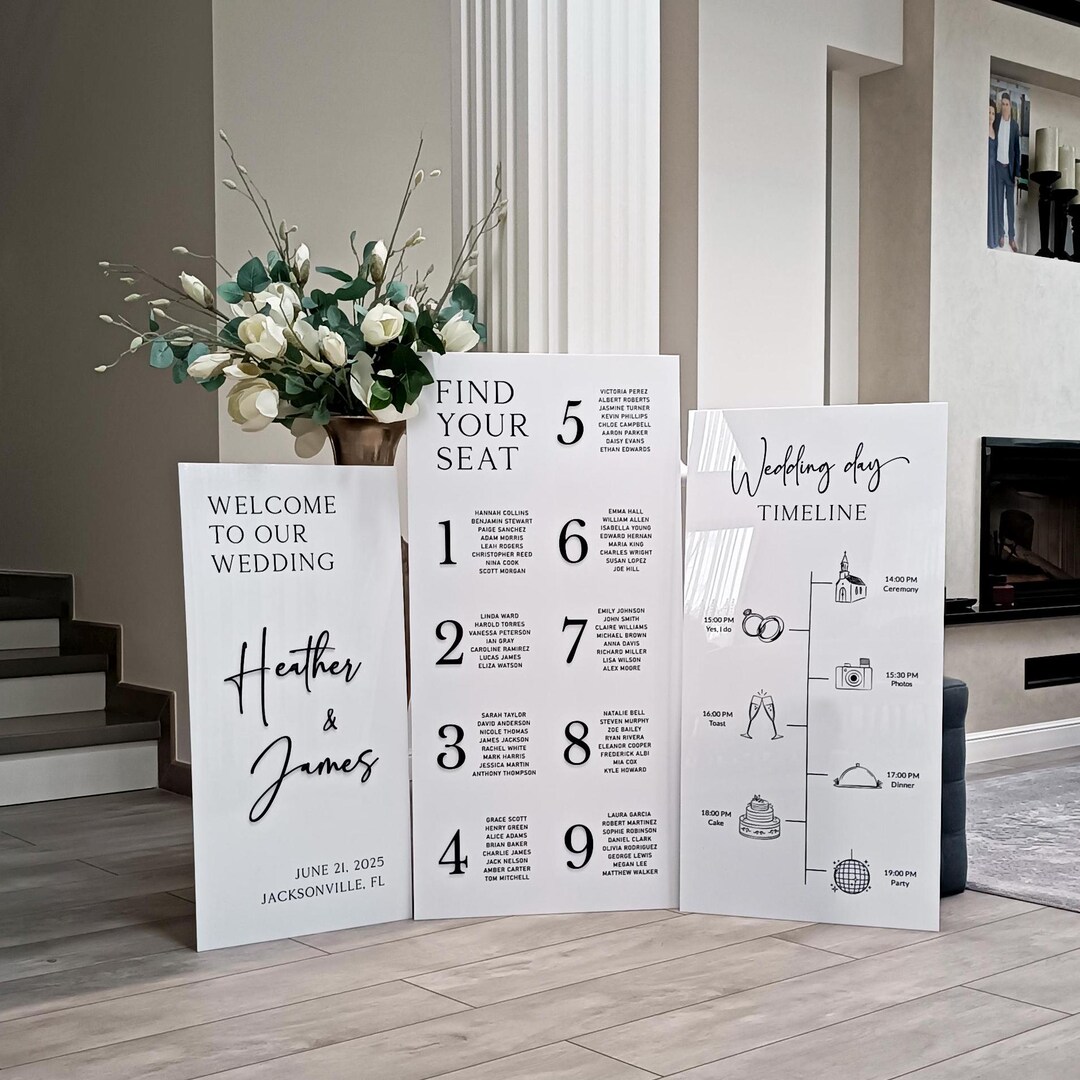 Acrylic Wedding Signs Bundle With Seating Chart, Table Plan and ...