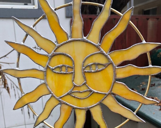 Yellow Swirl Sun Face, 9 Inches Long X 9 Inches Wide Stained Glass ...