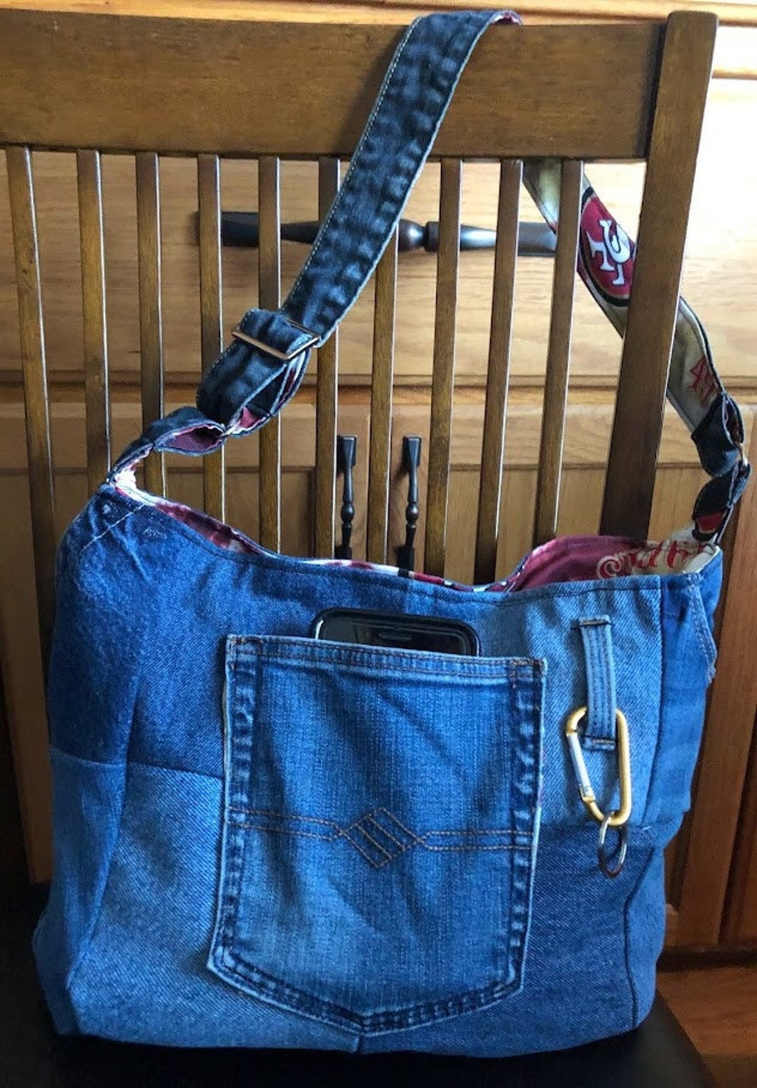 SF 49ers Football Theme, Jeans/denim Up-cycled to an Adjustable Strap ...