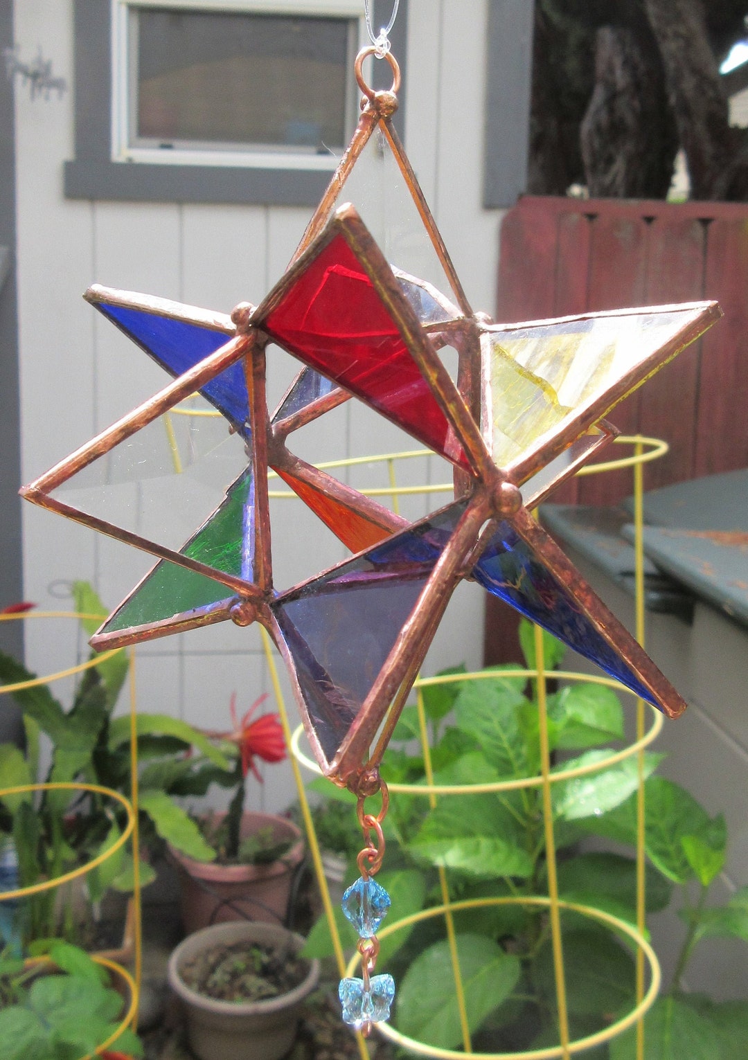 Star, 12 Pointed, 3-dimensional Clear Rainbow of Colors Glass & Clear ...