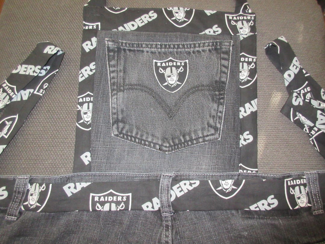 Jeans Up-cycled Into Denim Apron With RAIDERS Football Printed Cotton ...