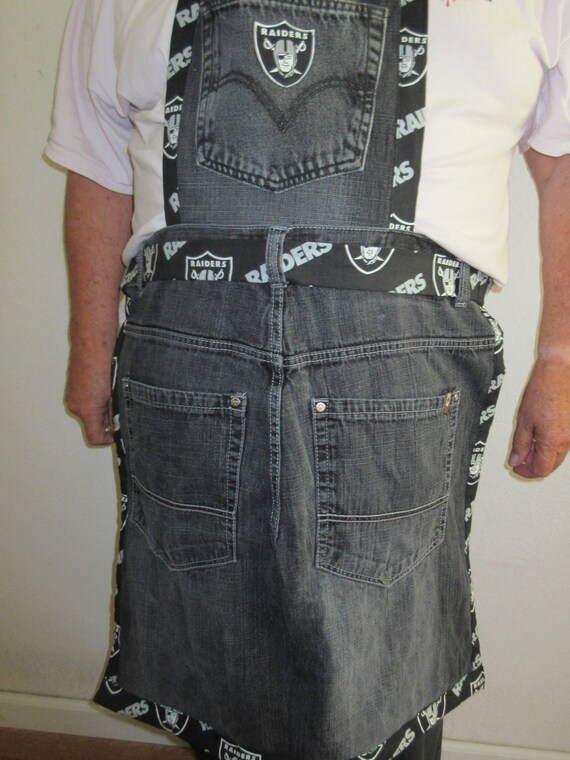 Jeans Up-cycled into Denim Apron with RAIDERS Football Printed | Etsy