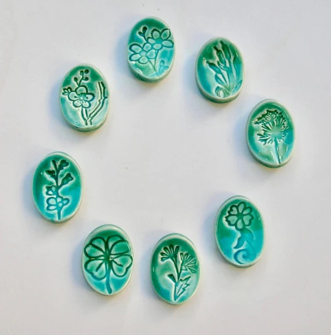 Set of Eight, Ceramic Chopstick Rests / Pen Rests, Flower Garden ...