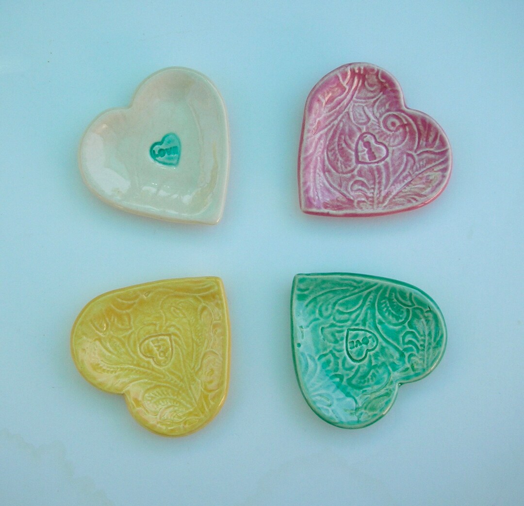 Set of Four Mini Ceramic Heart Plates, Heart in Heart, Hand Built and ...