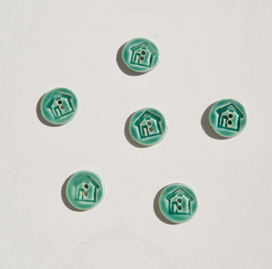 Six Ceramic Buttons, House Buttons, Handmade and Hand Painted - Etsy