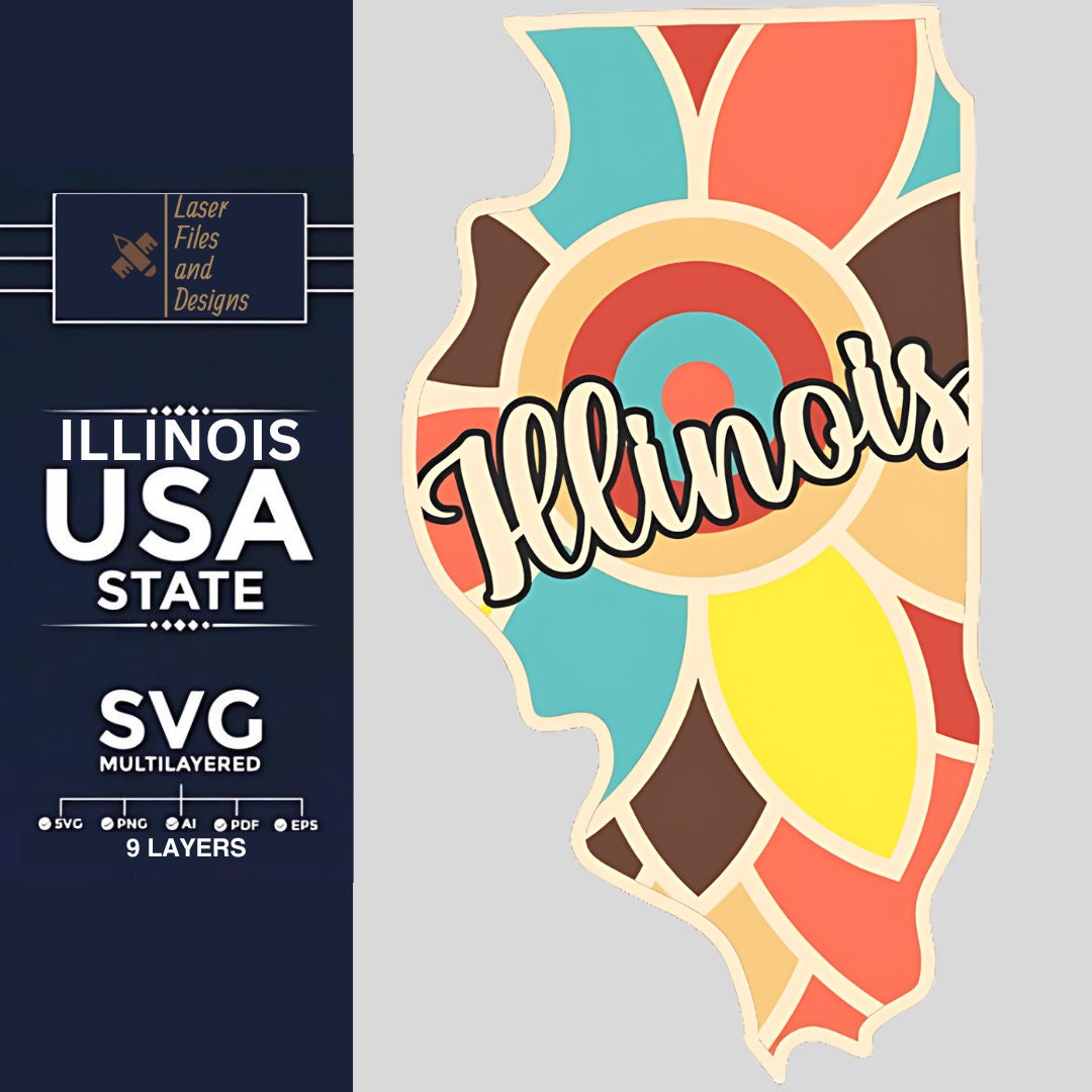 Illinois USA State 3d Graphic Svg, Ai, Eps, Pdf, Png Laser Cut, Laser ...