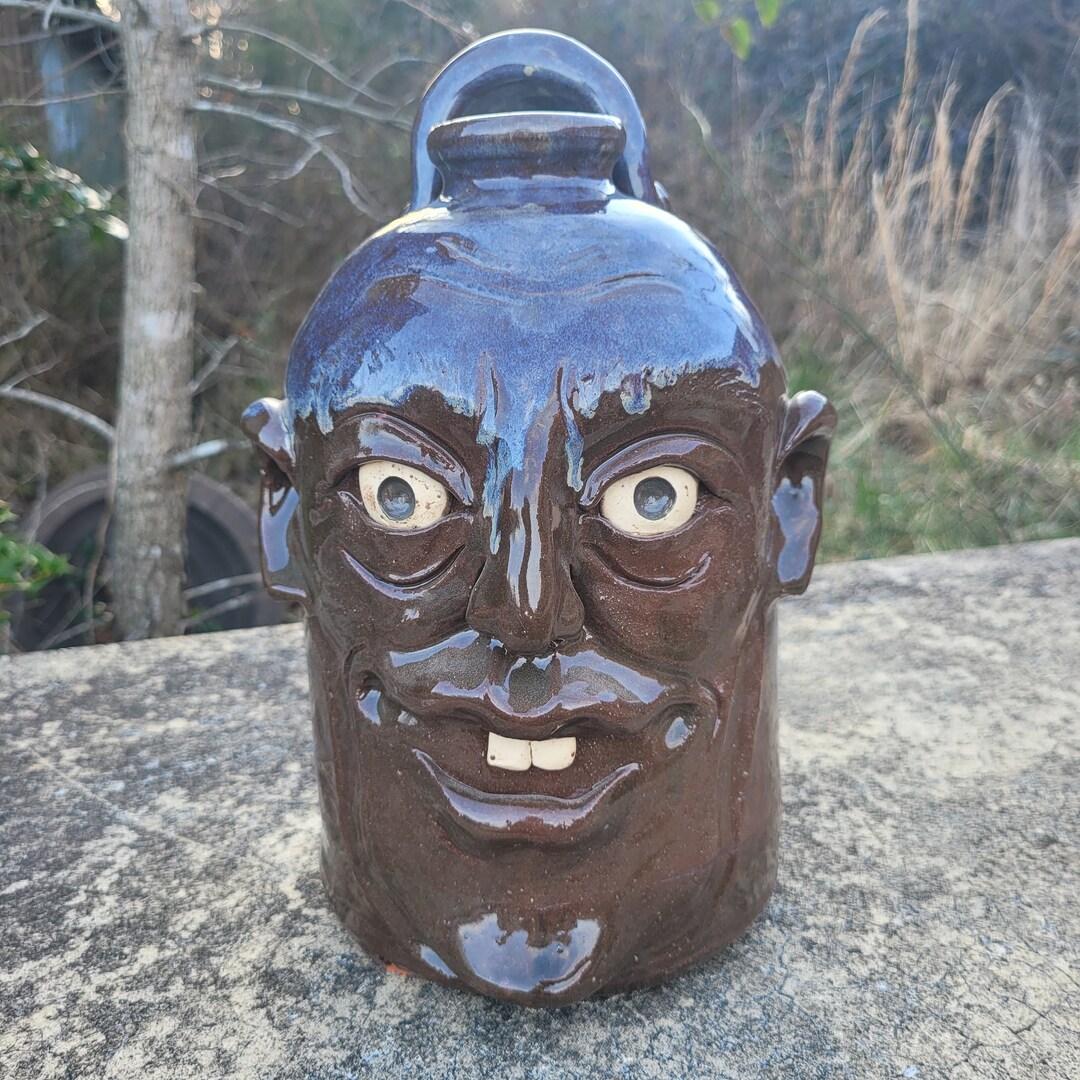 Handmade Clay Folk Art Pottery Face Jug With Open Base by Savannah ...