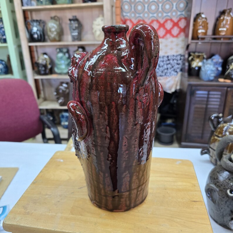 Red and Brown Glazed Grotesque Face Jug by Billy Joe Craven | 12.25" X ...
