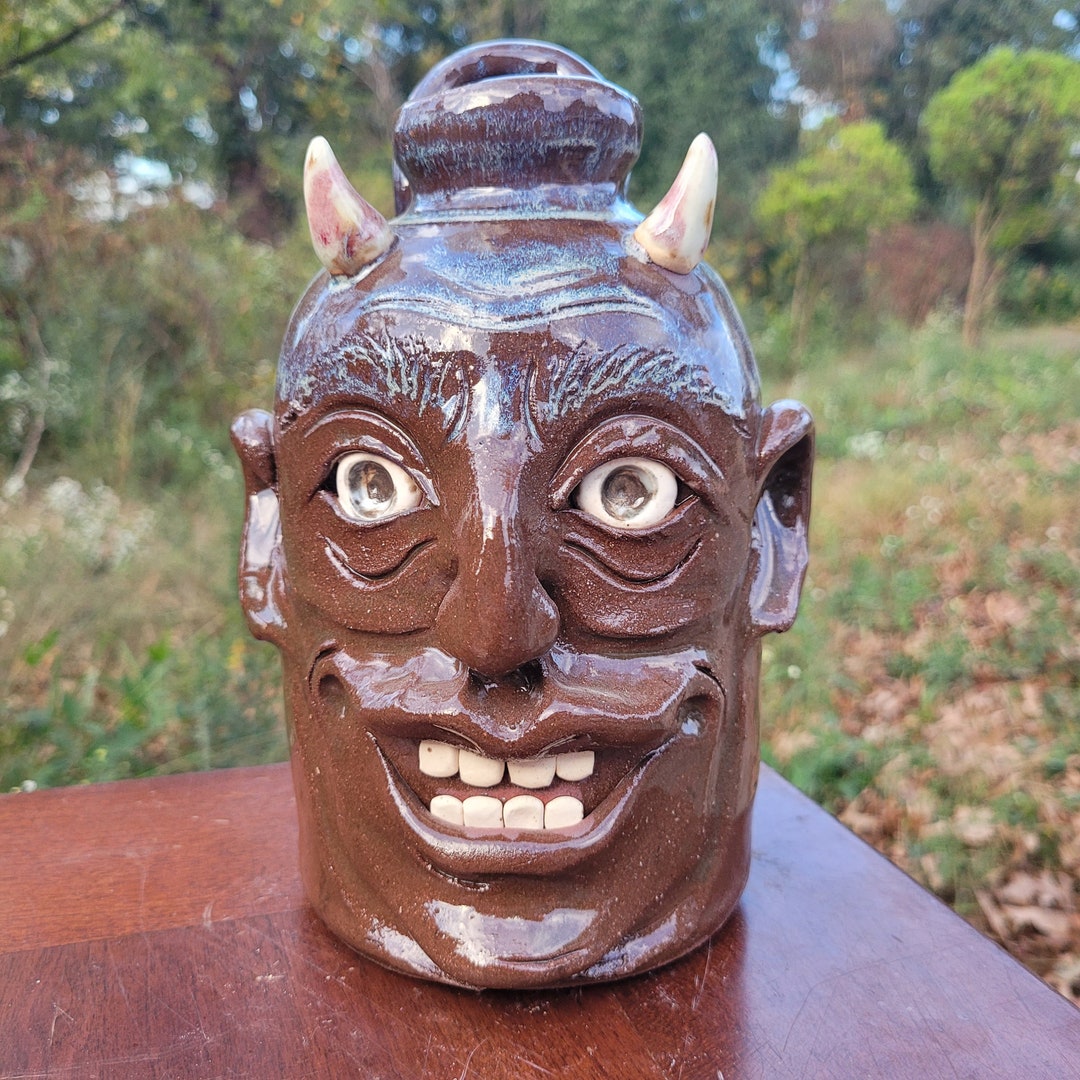 Folk Art Pottery Devil Face Jug by Savannah Craven 8.5 X 5.5 - Etsy